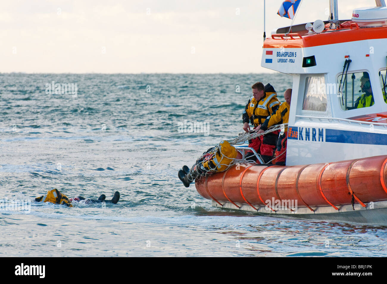 Rescue boat during exercise at sea by the Dutch coast guard at Texel ...
