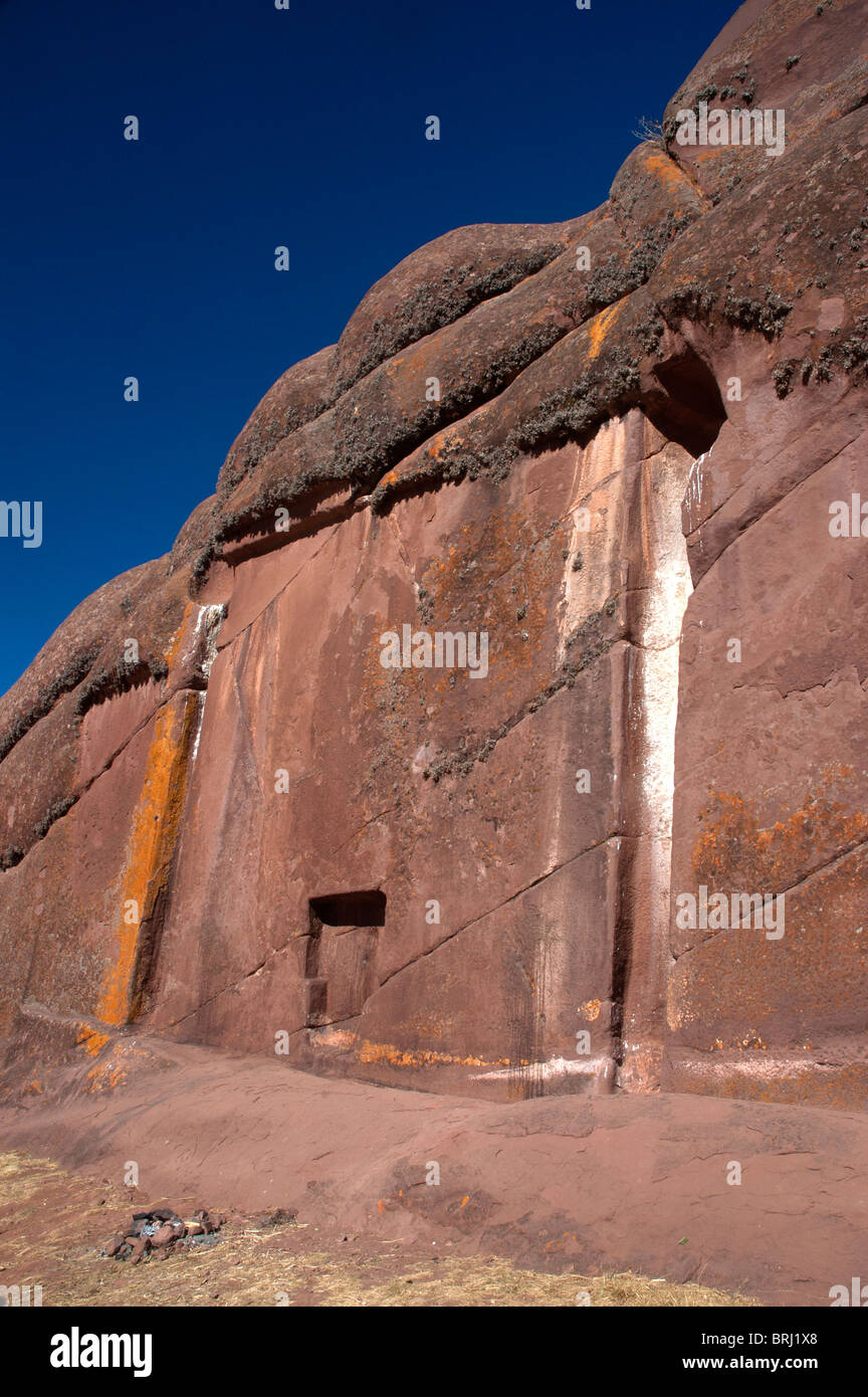 An huge ancient Incan carving in solid rock at Willka Uta, near Lake ...
