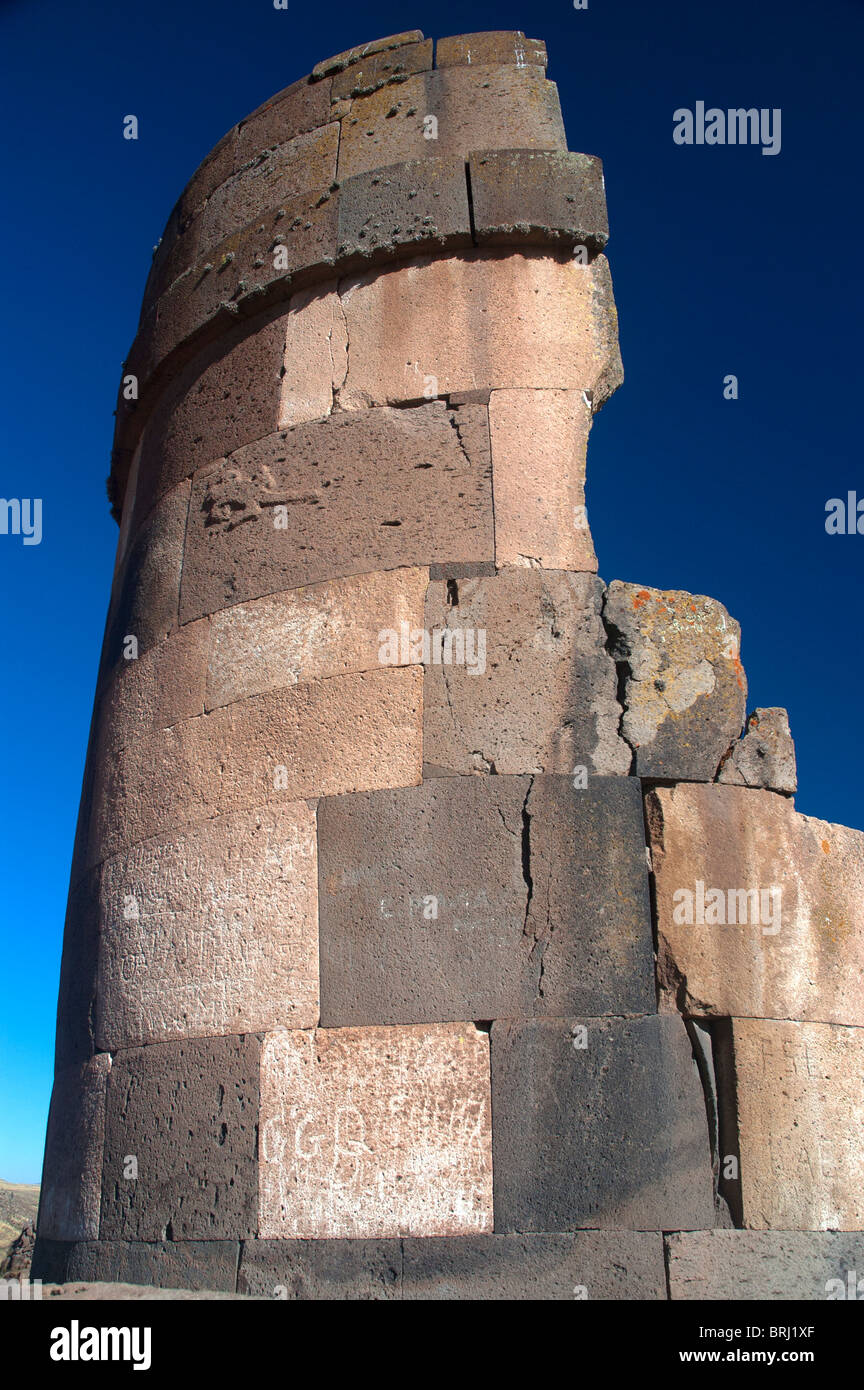 A chullpa, ( chullpas ), or funerary tower, of the Colla people, at ...