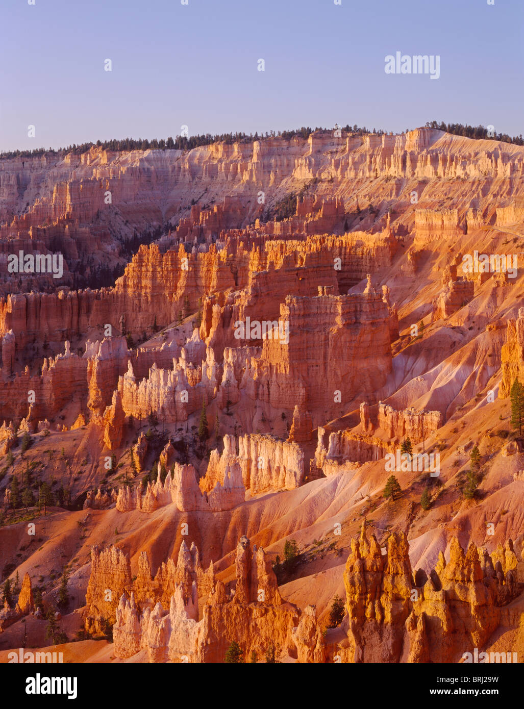 Sunrise brightens formations in Bryce Amphitheater, view south from ...