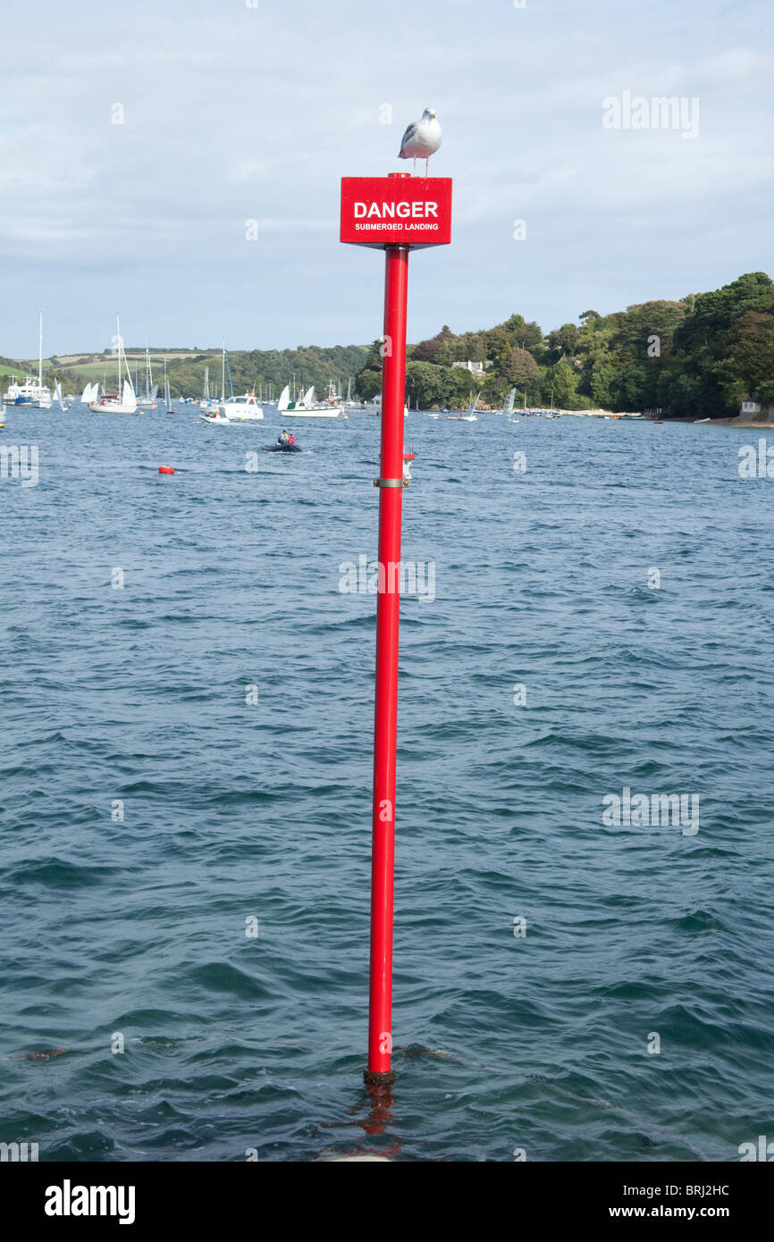 warning sign, Salcombe harbour, Devon, England, United Kingdom Stock ...