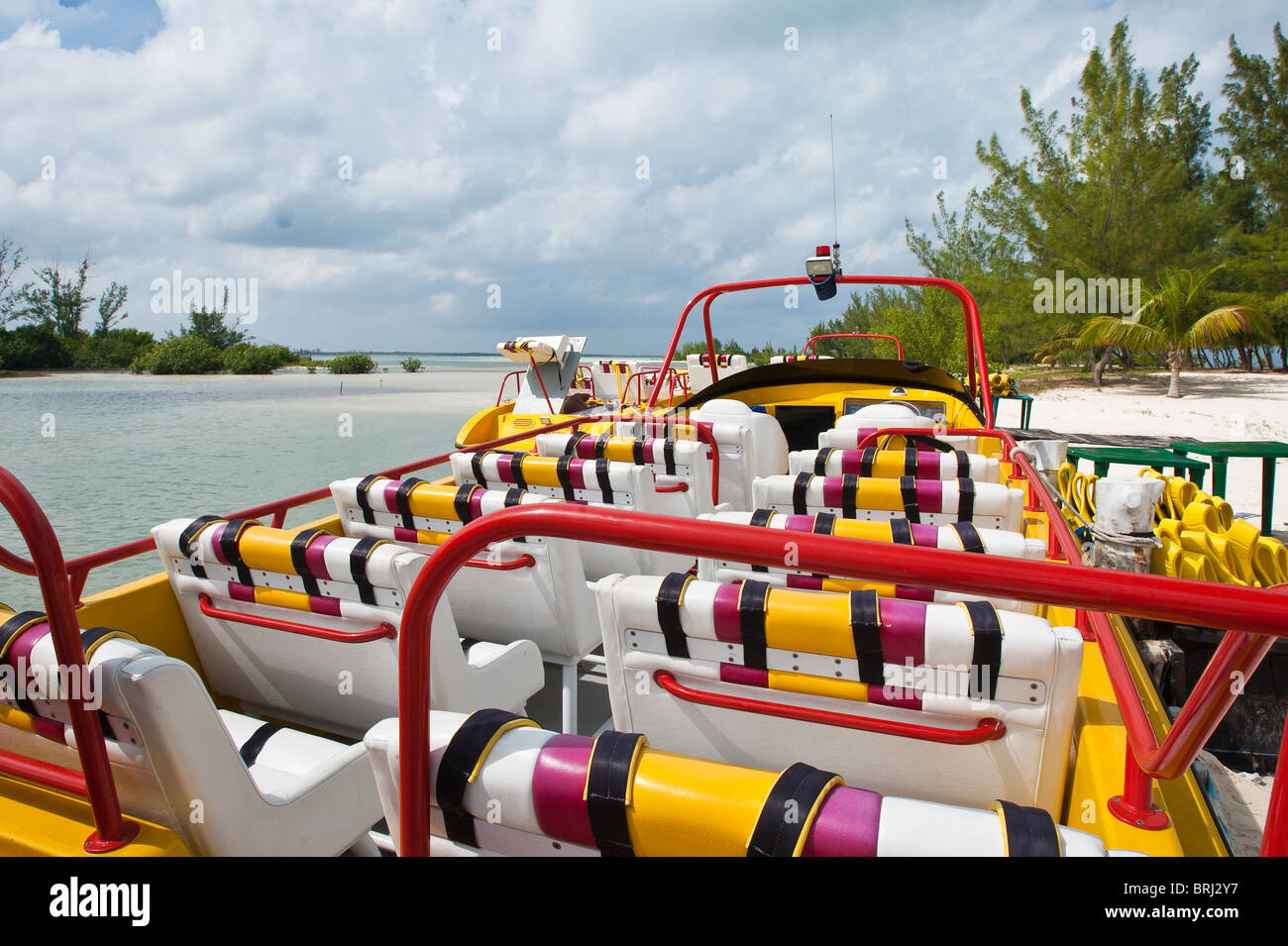 Mexico, Cozumel. Jet boat tour Isla Pasion ( Passion Island) off Isla ...