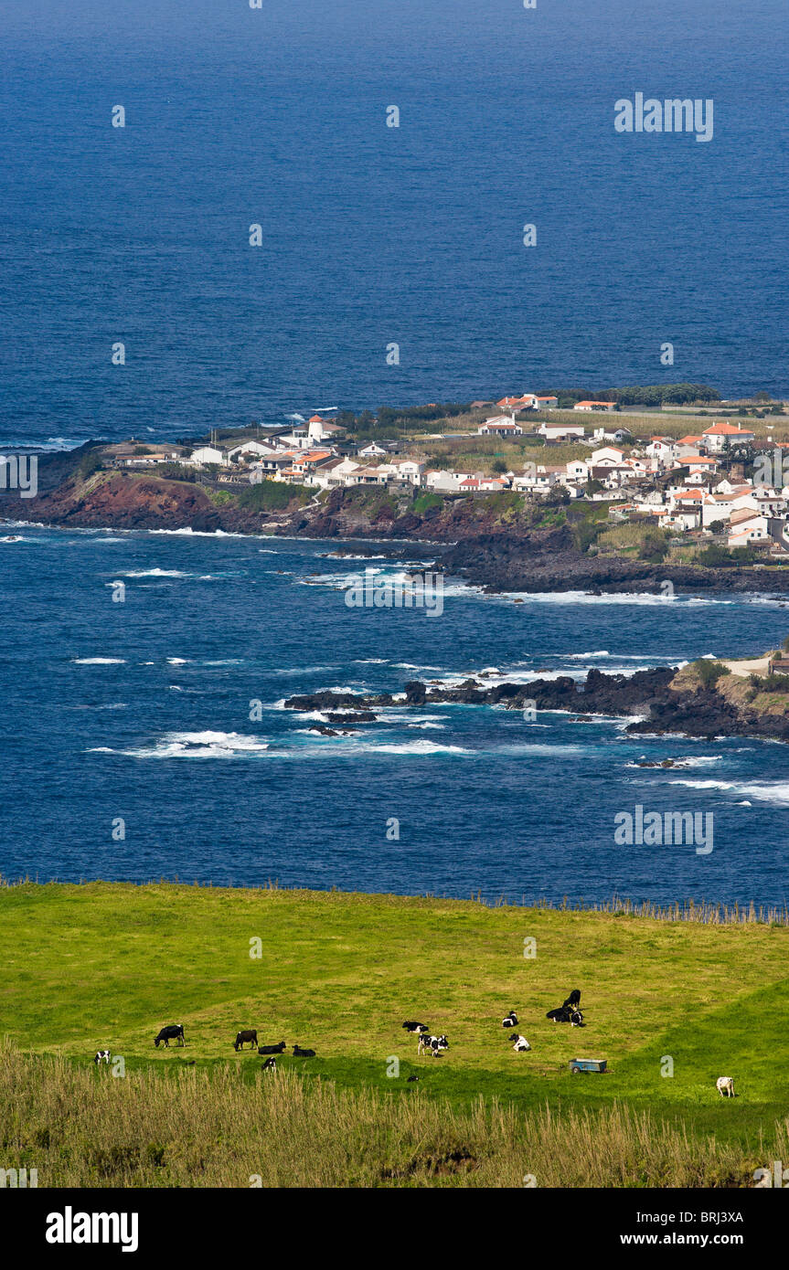 Coastal village of Mosteiros, San Miguel, Azores, Portugal Stock Photo ...