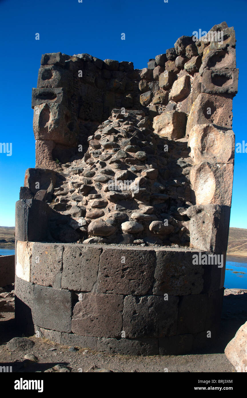 A chullpa, ( chullpas ), or funerary tower, of the Colla people, at ...