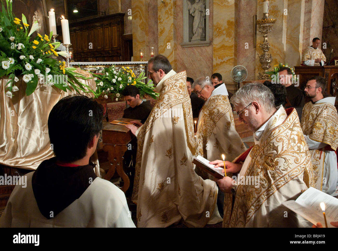 Franciscan friars during Saint Francis vespers in Saint Savior church ...