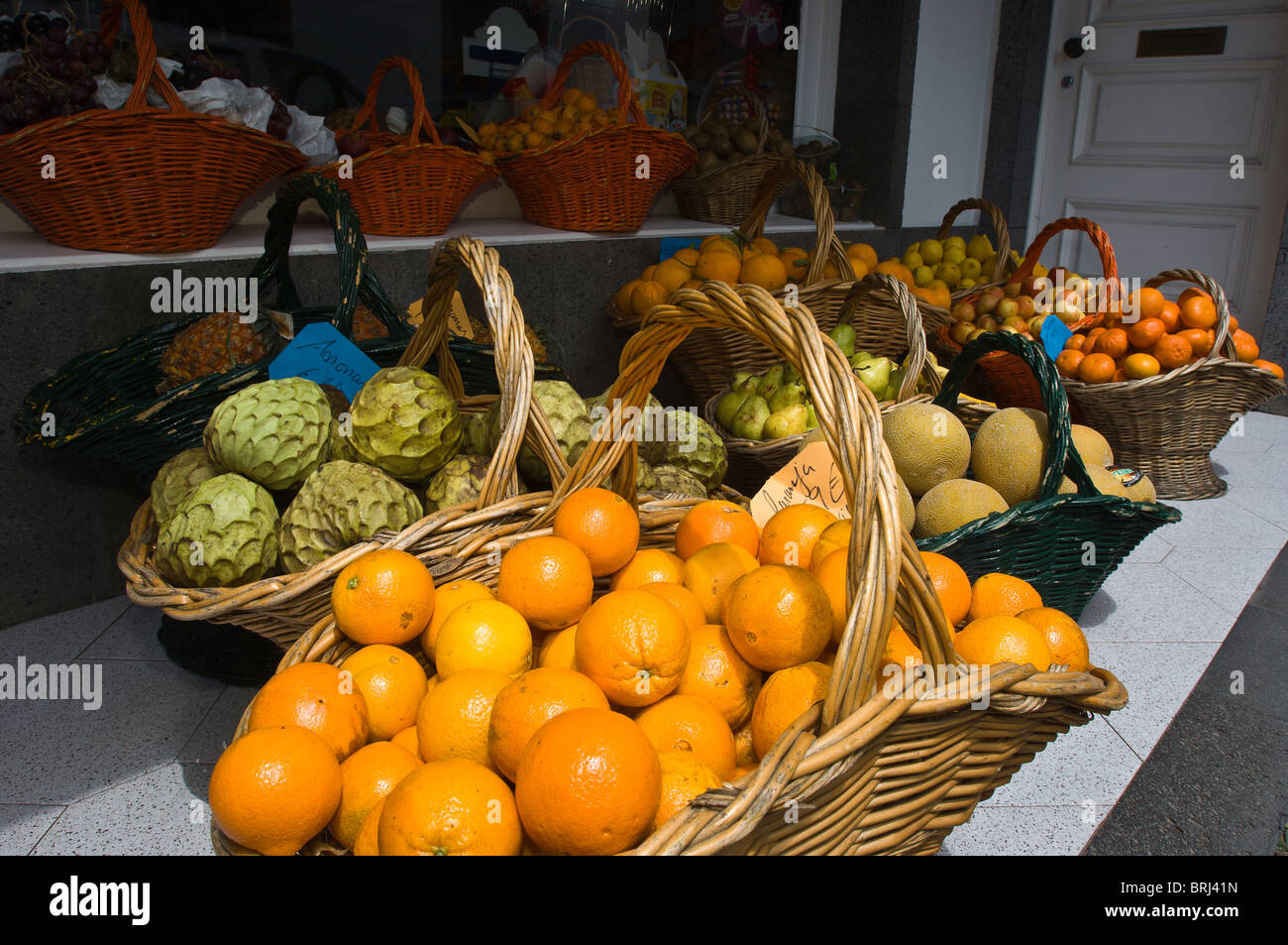 Fruit baskets in market, Furnas, San Miguel, Azores, Portugal Stock ...
