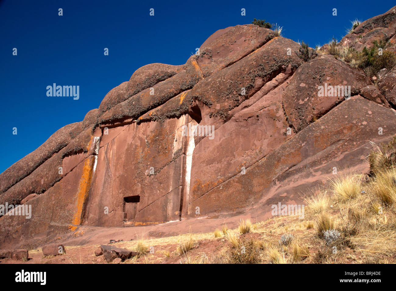 An huge ancient Incan carving in solid rock at Willka Uta, near Lake ...