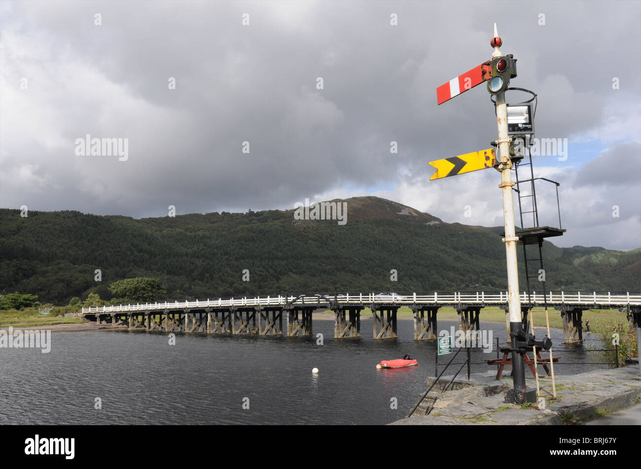 Old toll bridge, Penmaenpool on the Mawddach Estuary, Gwynedd, Wales ...
