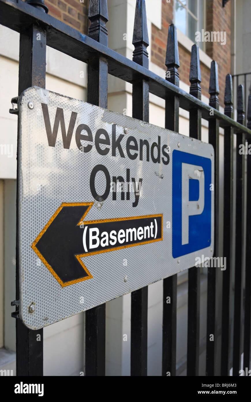parking sign for weekends only use of a basement car park, in richmond ...
