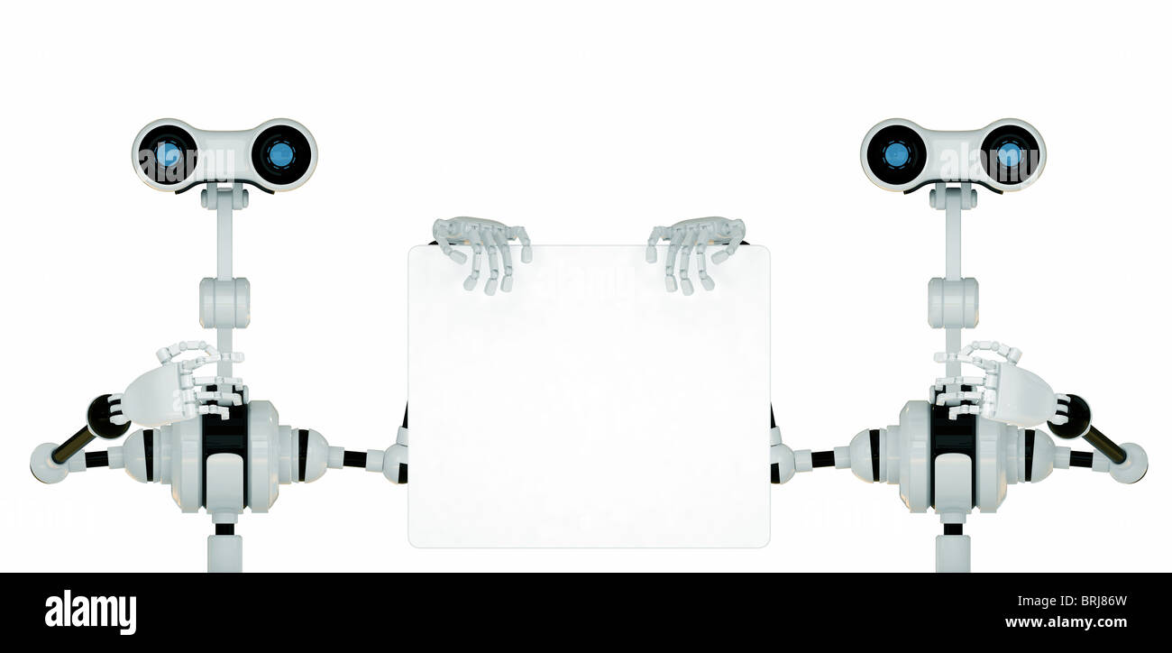 Two White modern robots make business presentation Stock Photo - Alamy