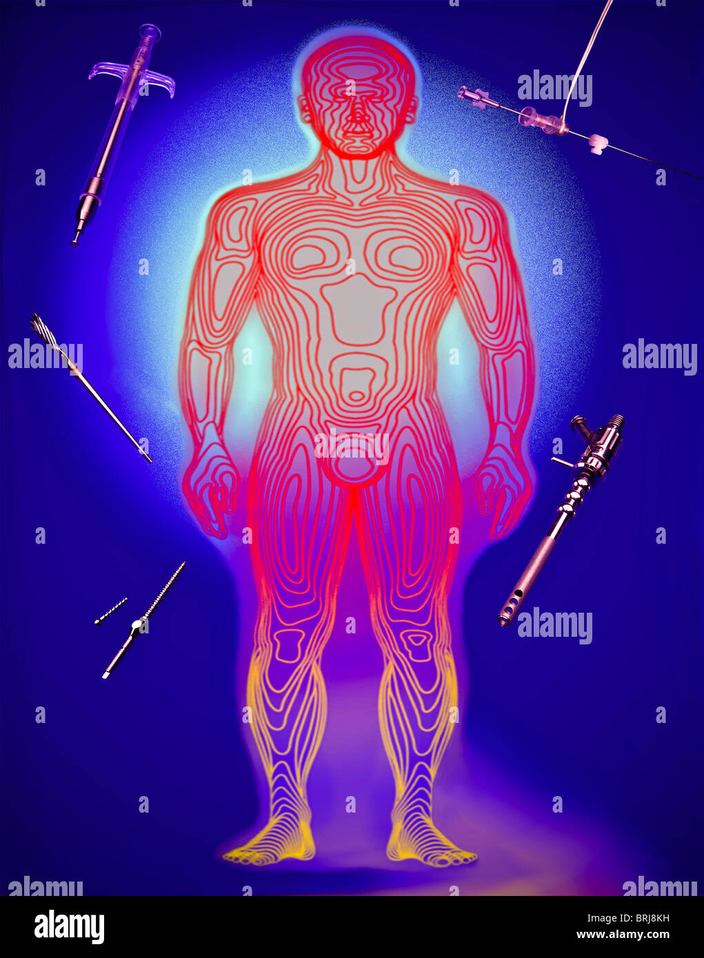 Robo digital image of human body, Orthopedic surgical operation tools ...