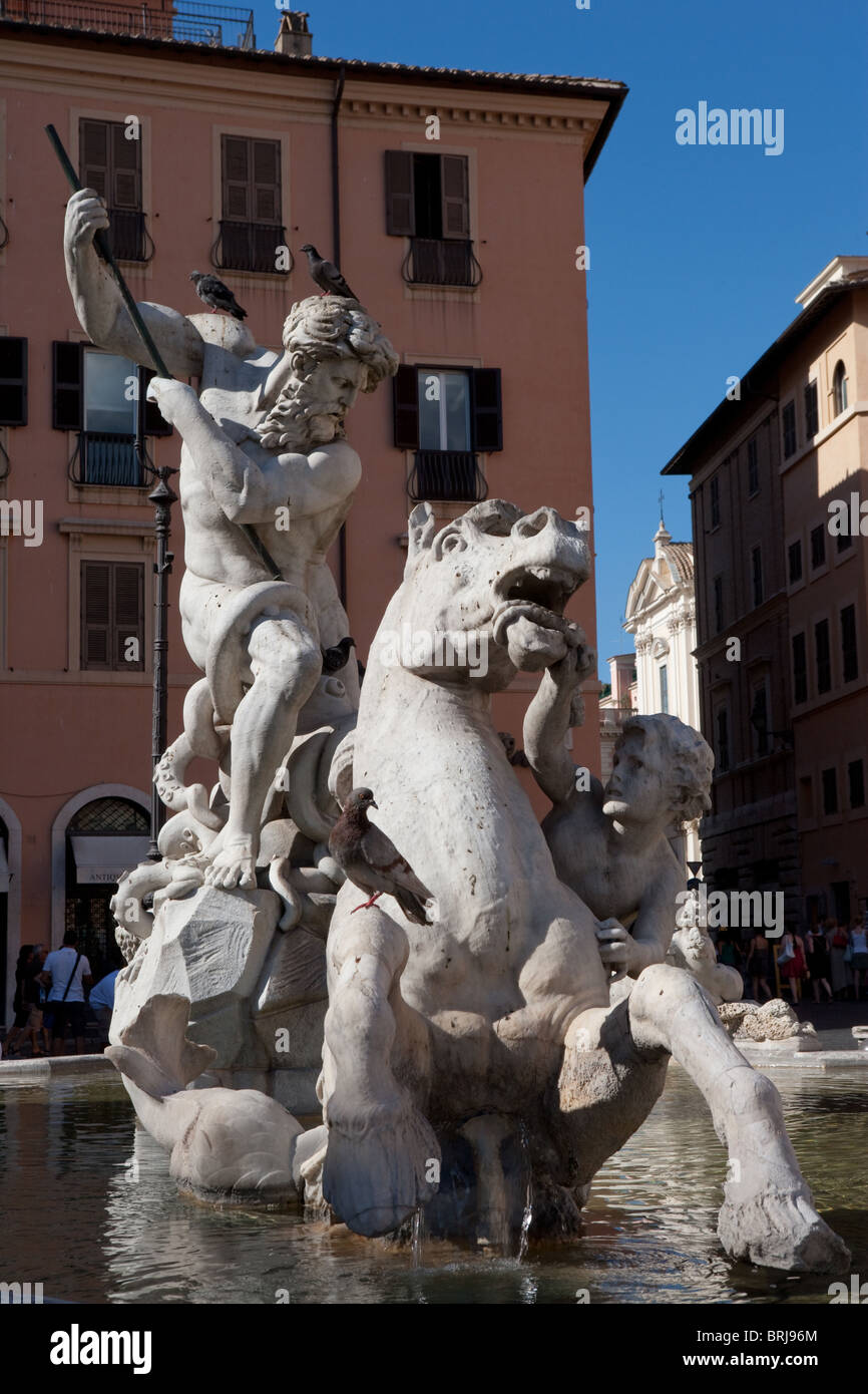 Neptune statue Bernini art sculpture Navona square Stock Photo - Alamy