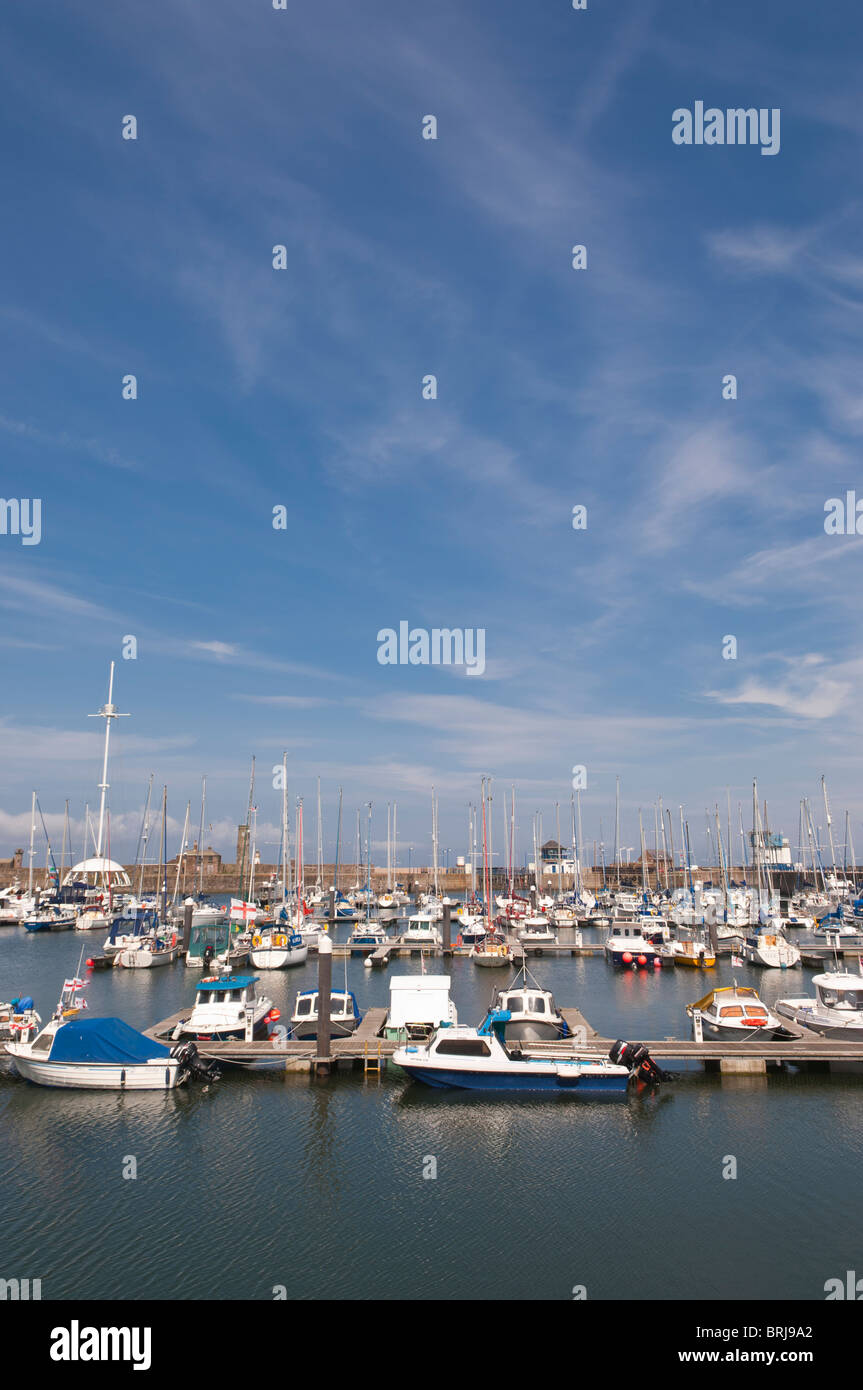 Boats in Bulwark Quay at Whitehaven marina and harbour on the west ...