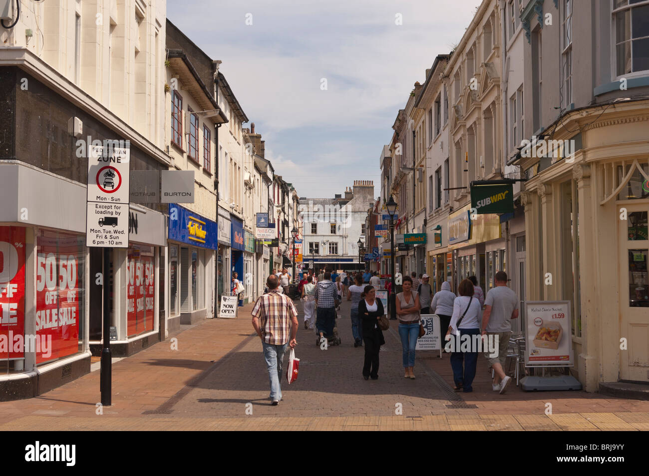 The Town Centre with people shopping at Whitehaven , Cumbria , England ...