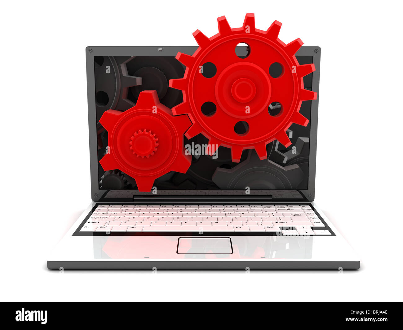 laptop and gears red (done in 3d, isolated Stock Photo - Alamy