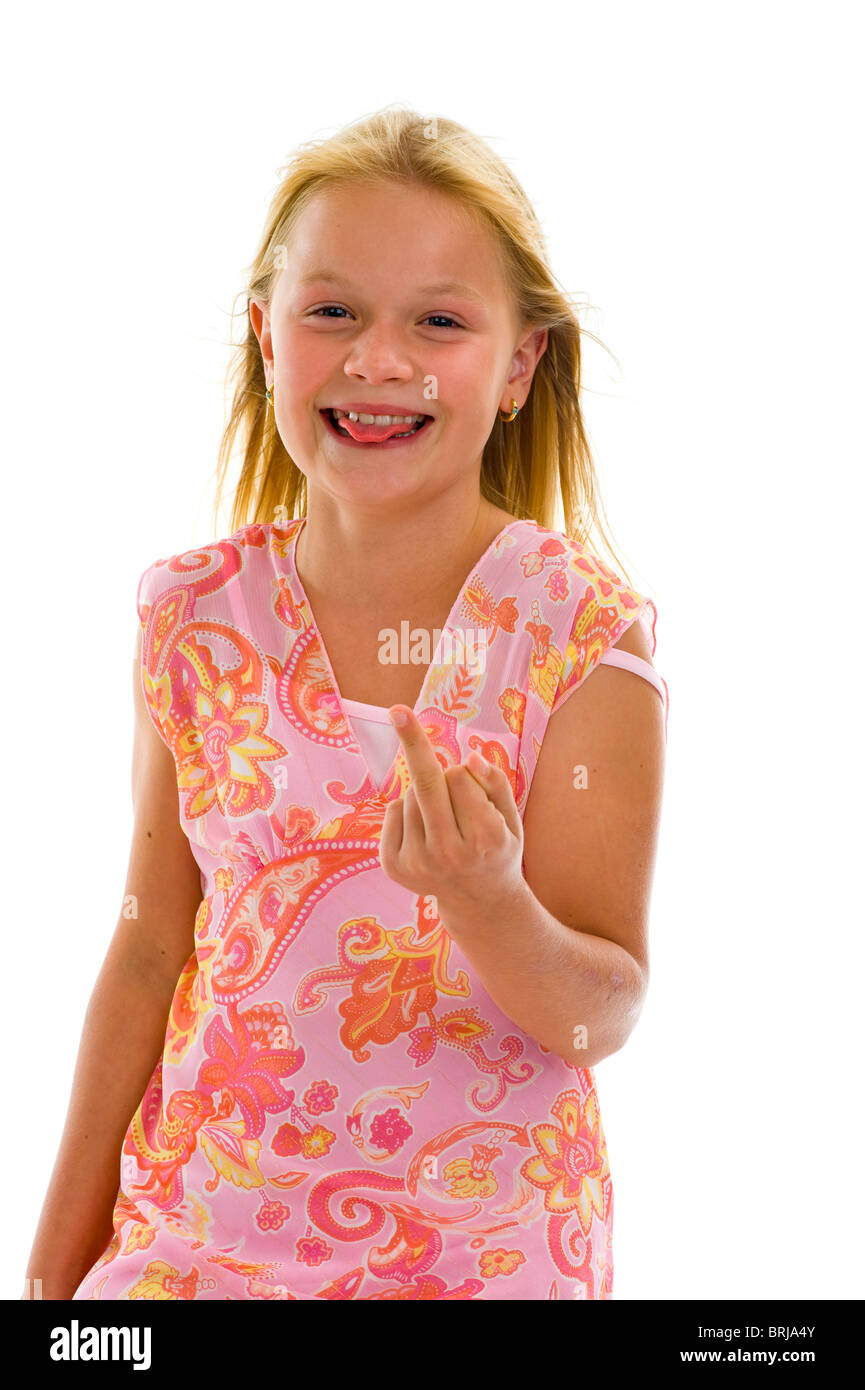little girl showing middle finger, isolated on white Stock Photo - Alamy