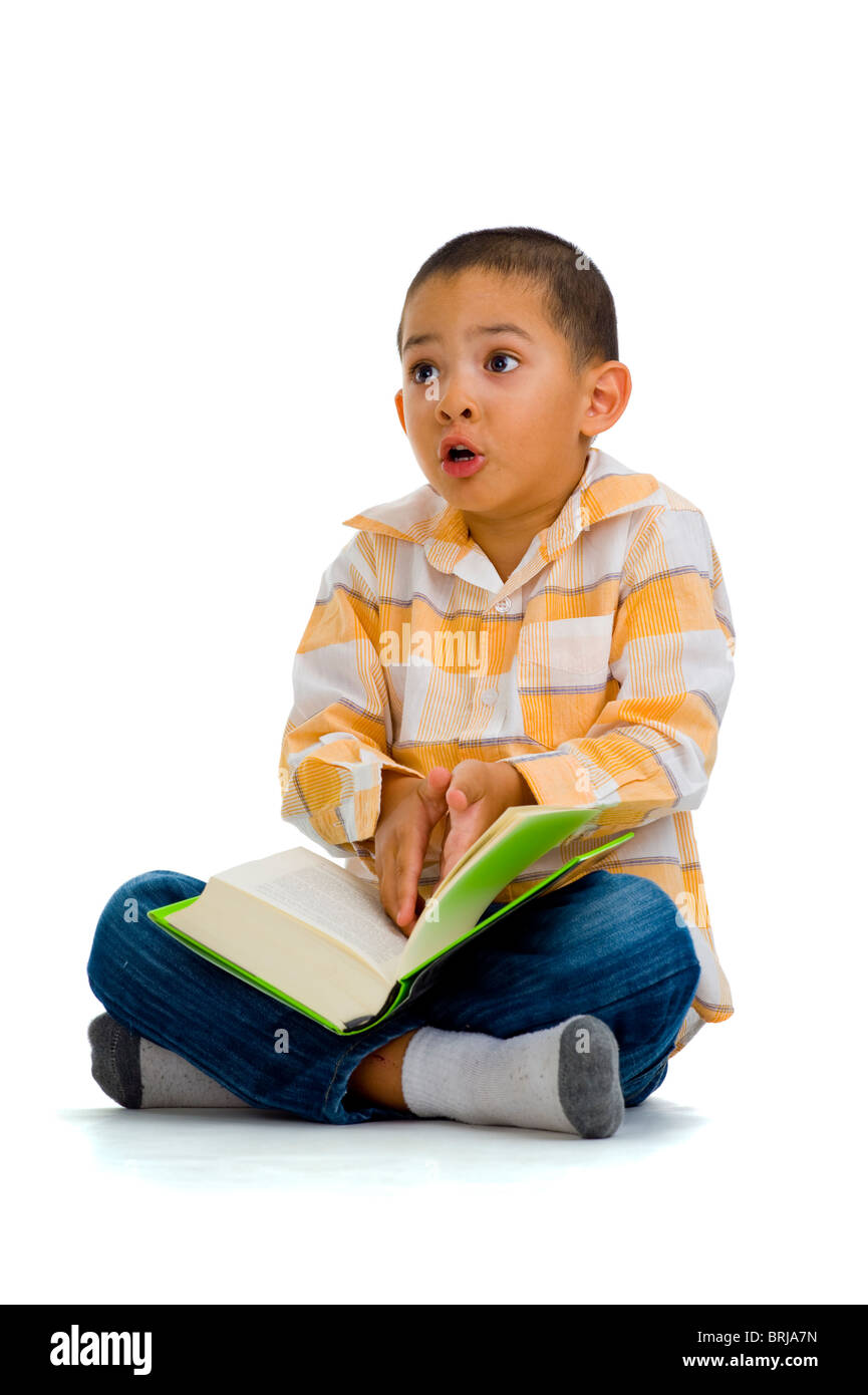 cute boy arguing over a book, isolated on white Stock Photo - Alamy