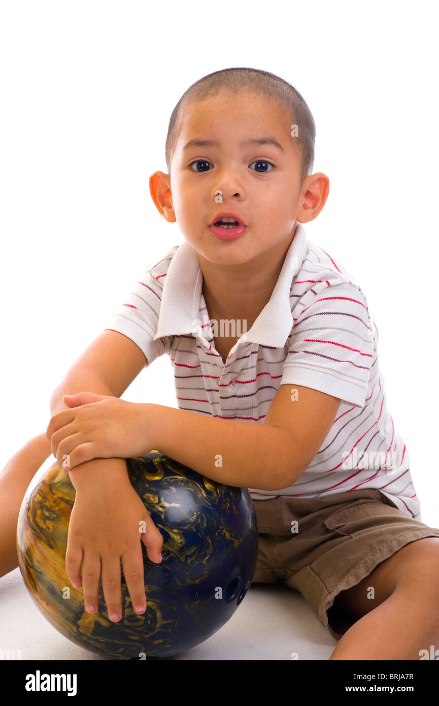 cute boy with bowling ball Stock Photo - Alamy
