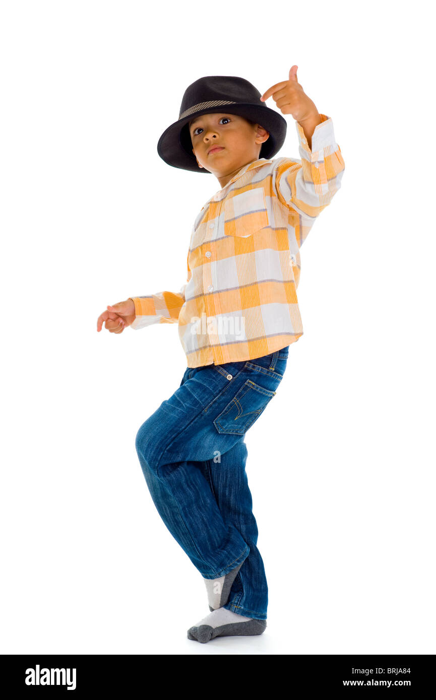 cute boy dancing, isolated on white background Stock Photo - Alamy