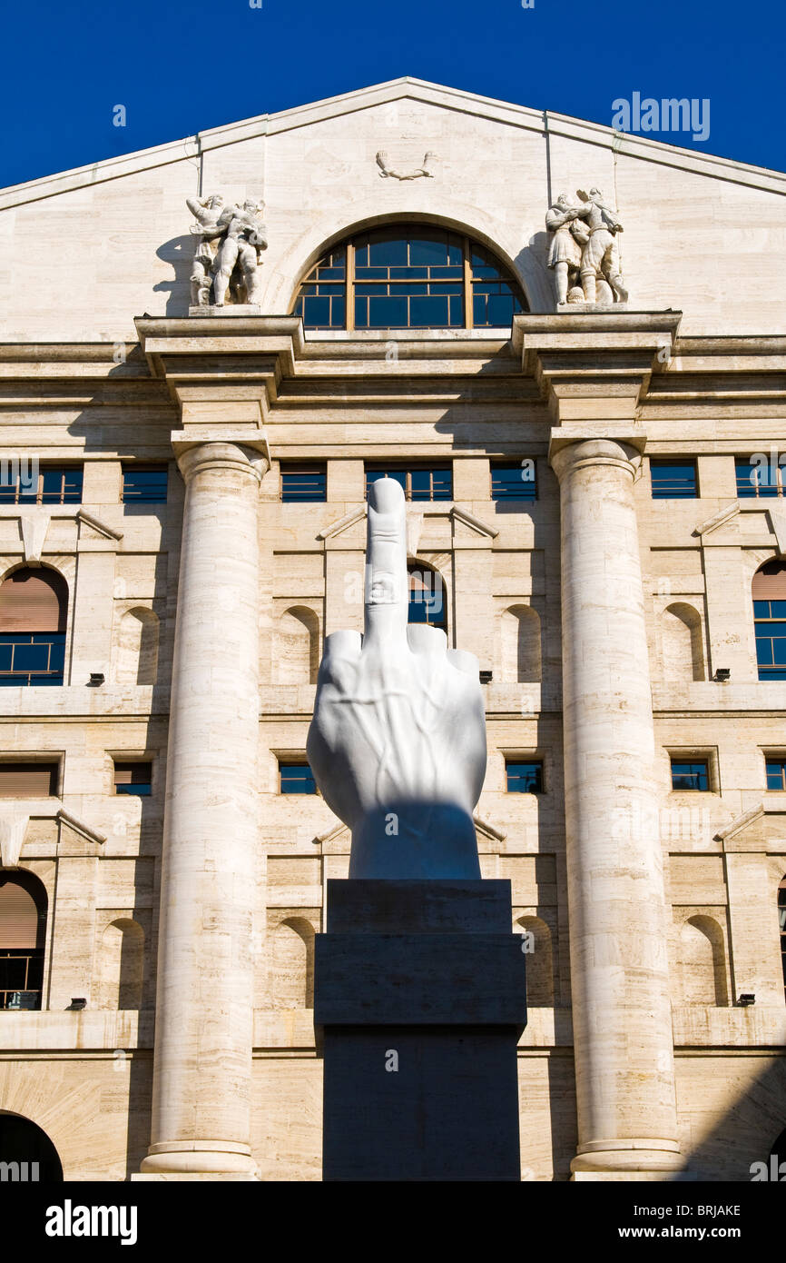 Sculpture by Maurizio Cattelan, Piazza Affari, Affari square, Milan ...