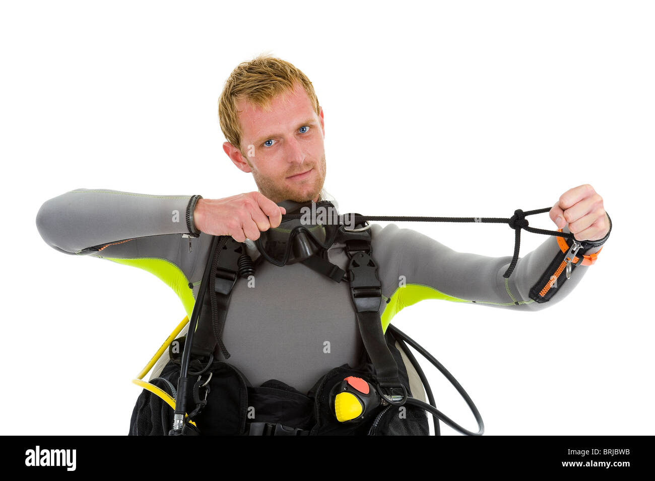 diver teaching how to make a knot, isolated on white Stock Photo - Alamy