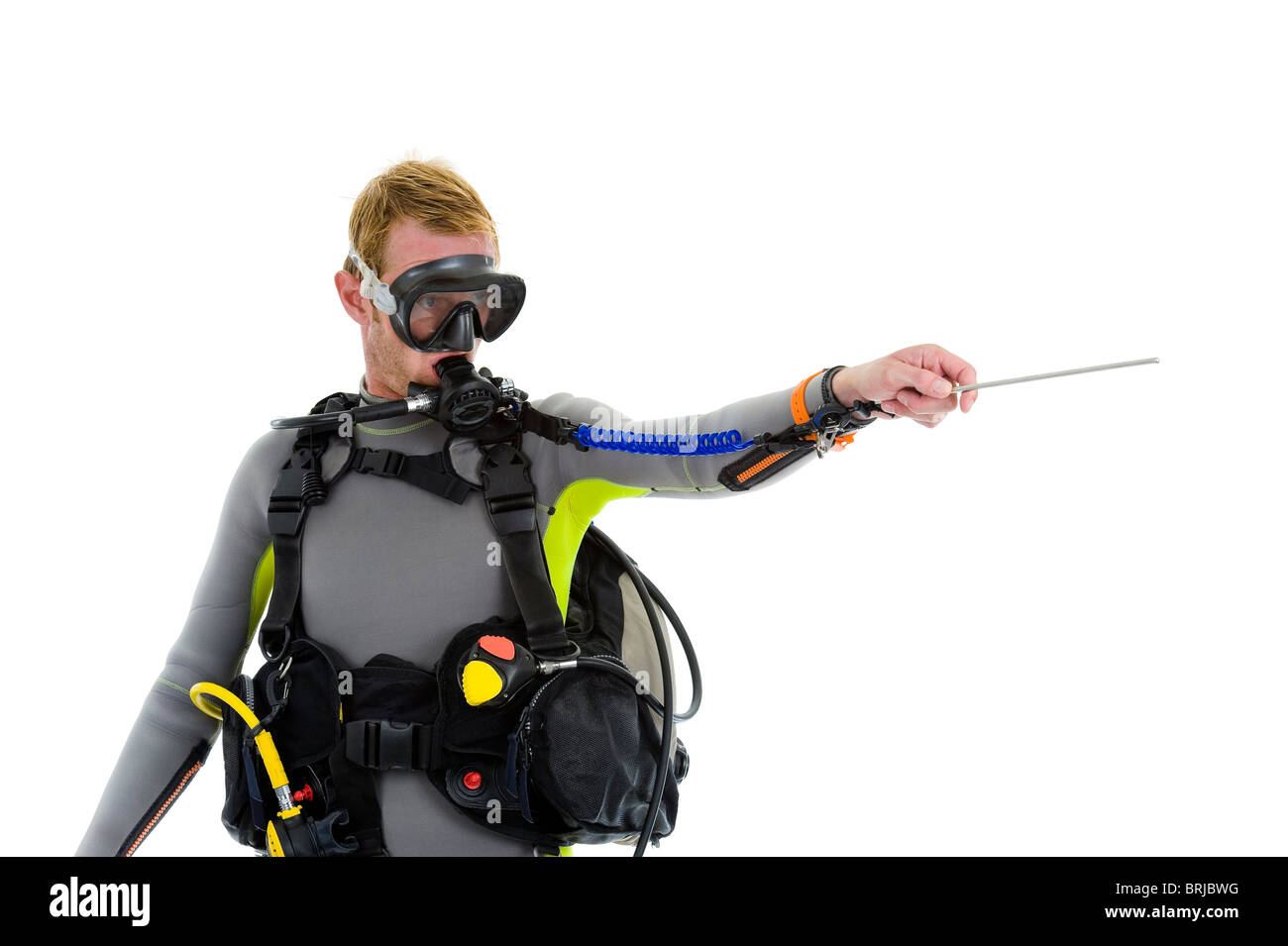male diver with pointer, isolated on white background Stock Photo - Alamy