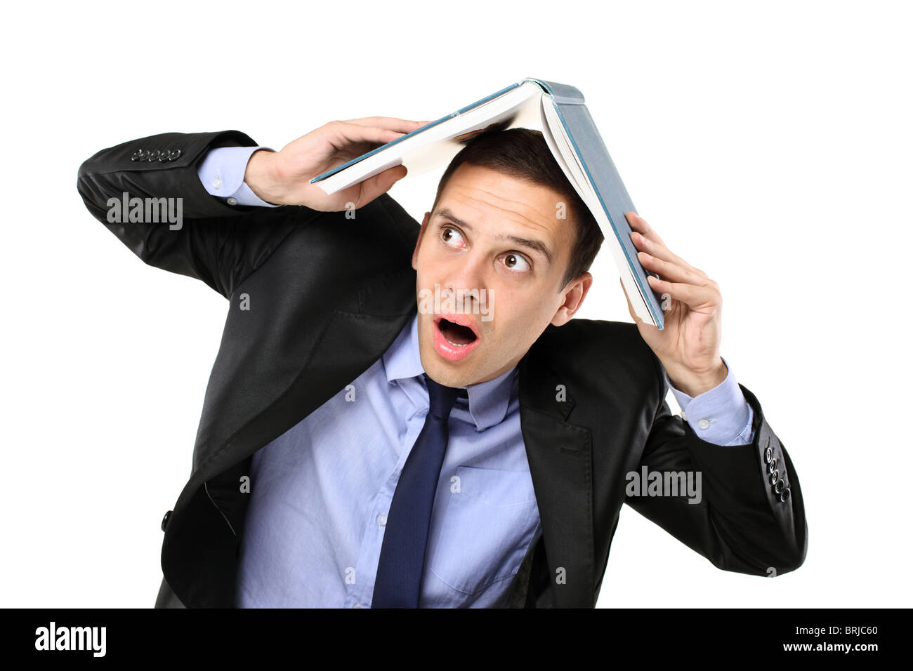 businessman scared and protect his head Stock Photo - Alamy