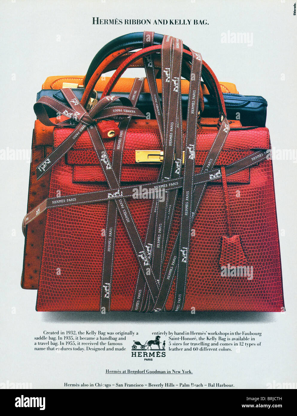 Color advertisement for Hermes leather handbags and travel bags in ...