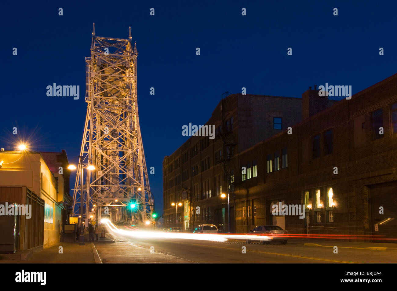 Aerial lift bridge in Duluth, Minnesota as seen from Canal Street at ...