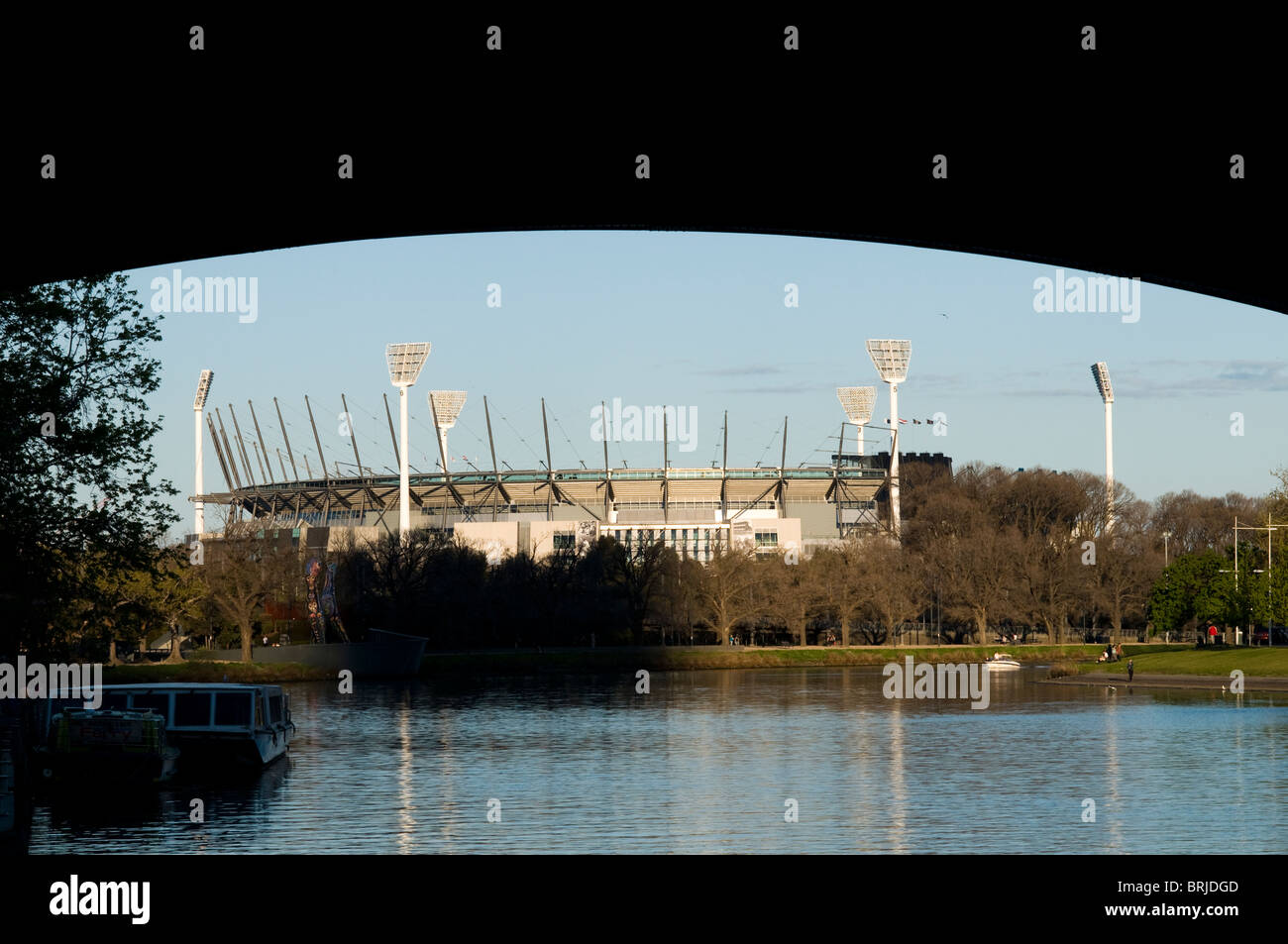 MCG and Yarra River through Princess Bridge, Melbourne CBD, Victoria ...