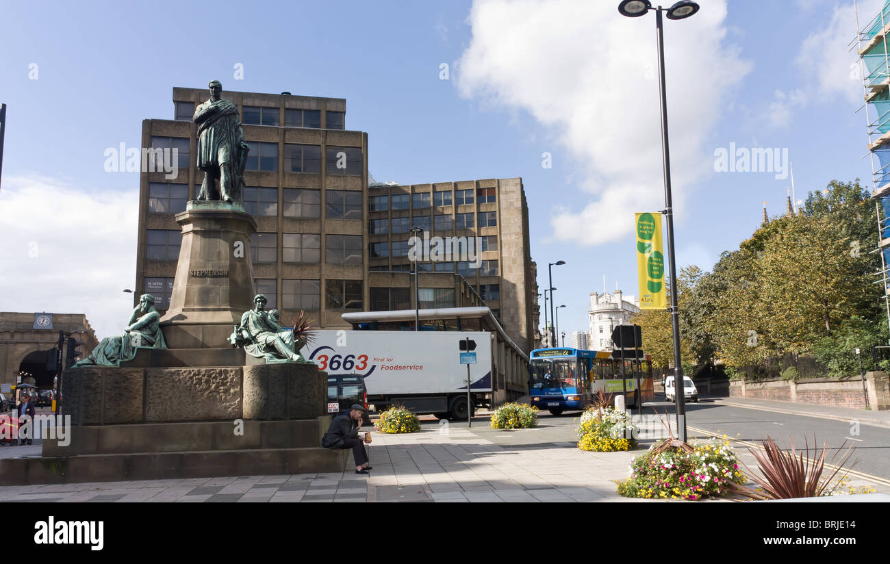 View of Robert Stephenson Monument in Newcastle City Centre, north east ...