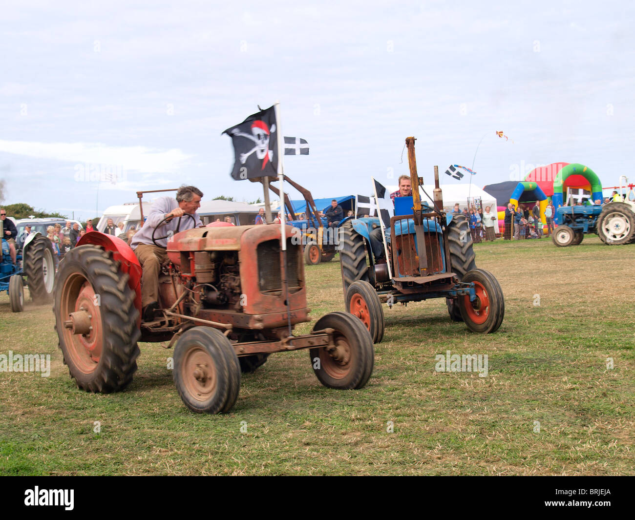 Tractor driving display at agricultural country show, Cornwall, UK ...