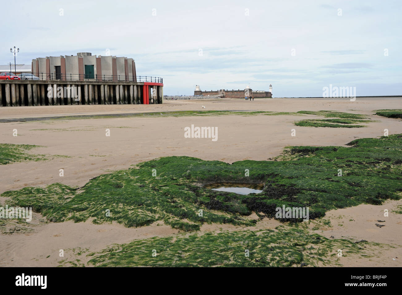 The beach and seafront at New Brighton on the River Mersey looking ...