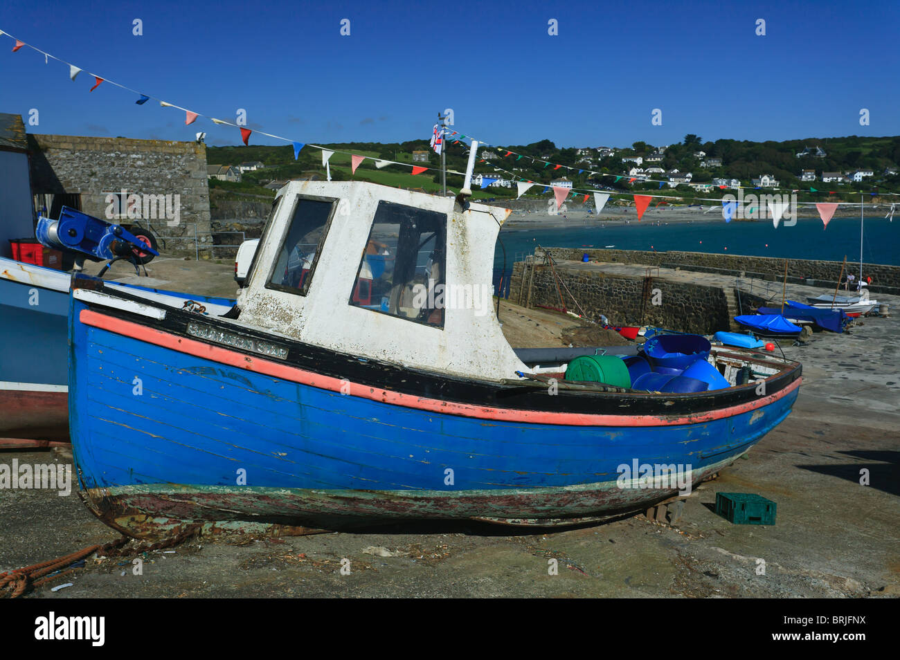 Fishing boat in dry dock at Coverack, Cornwall, England Stock Photo - Alamy