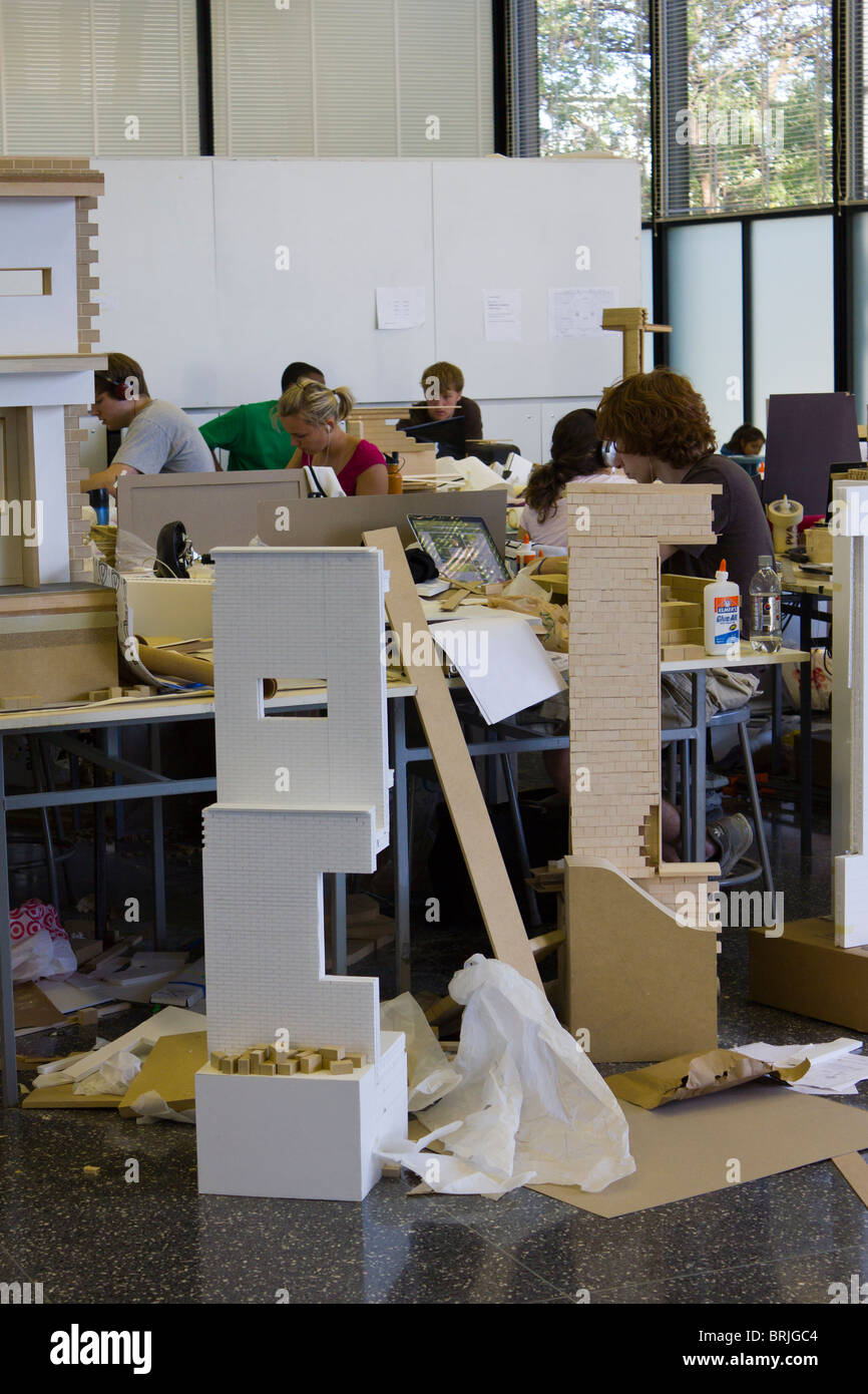 architecture students working on projects at Crown Hall, Illinois ...