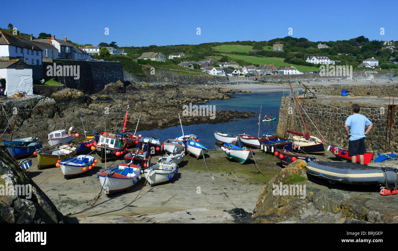 Fishing boats mored in the harbour, Coverack, Cornwall, England Stock ...