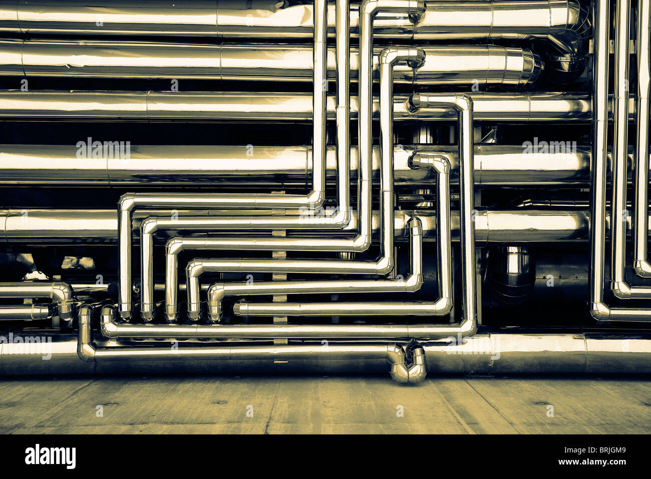 Shiny steel pipes creating lines and patterns. Kyushu, Japan Stock ...