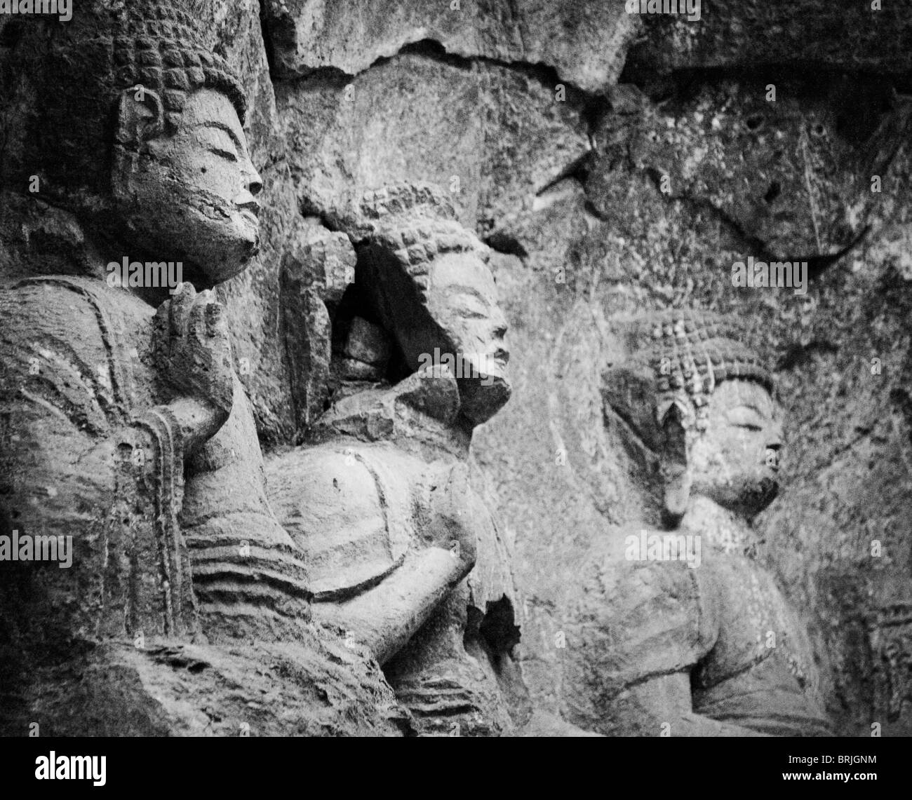 Three Buddha statues at Usuki Magaibutsu, Usuki, Kyushu, Japan Stock ...