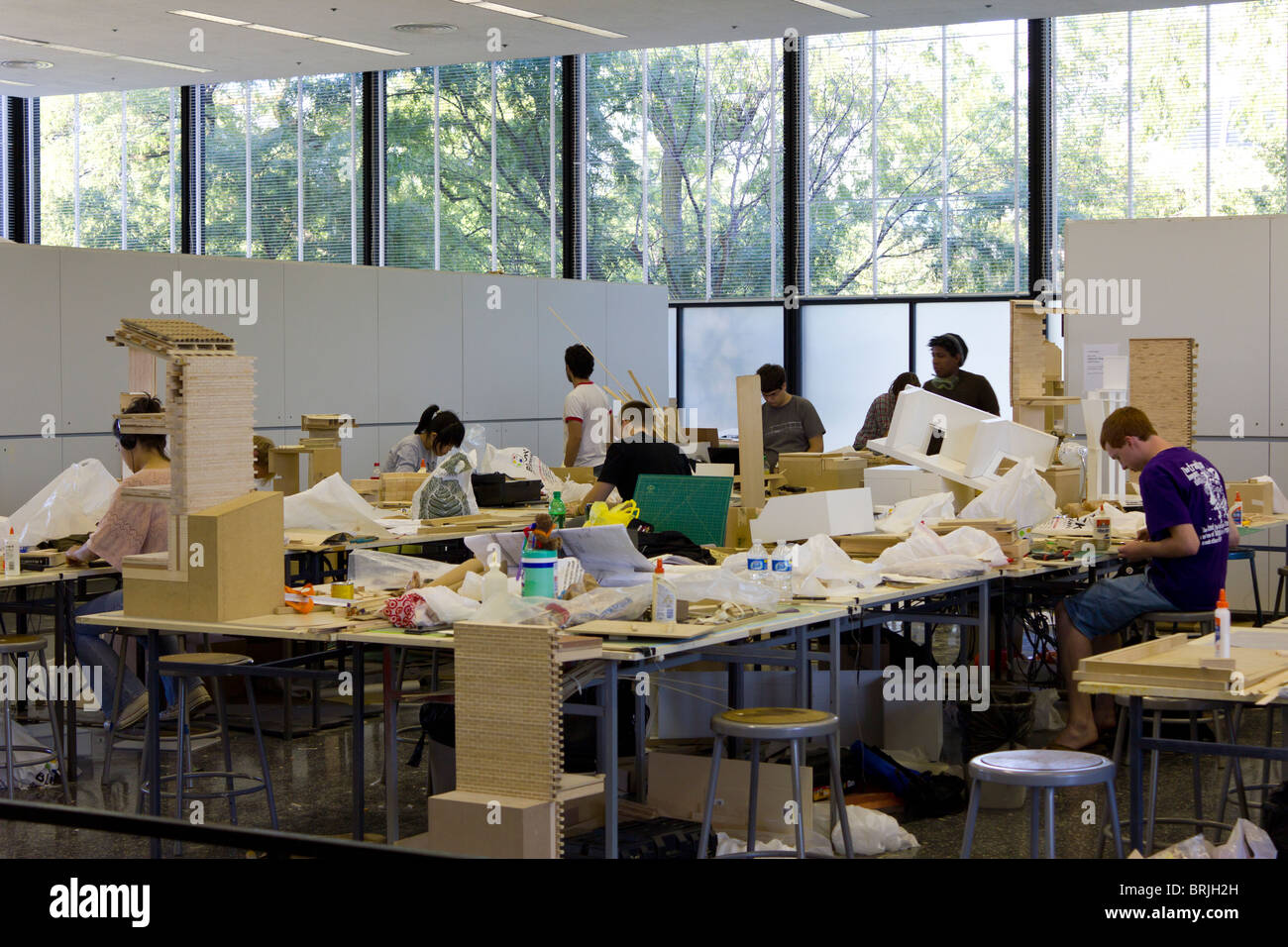 architecture students working on projects at Crown Hall, Illinois ...