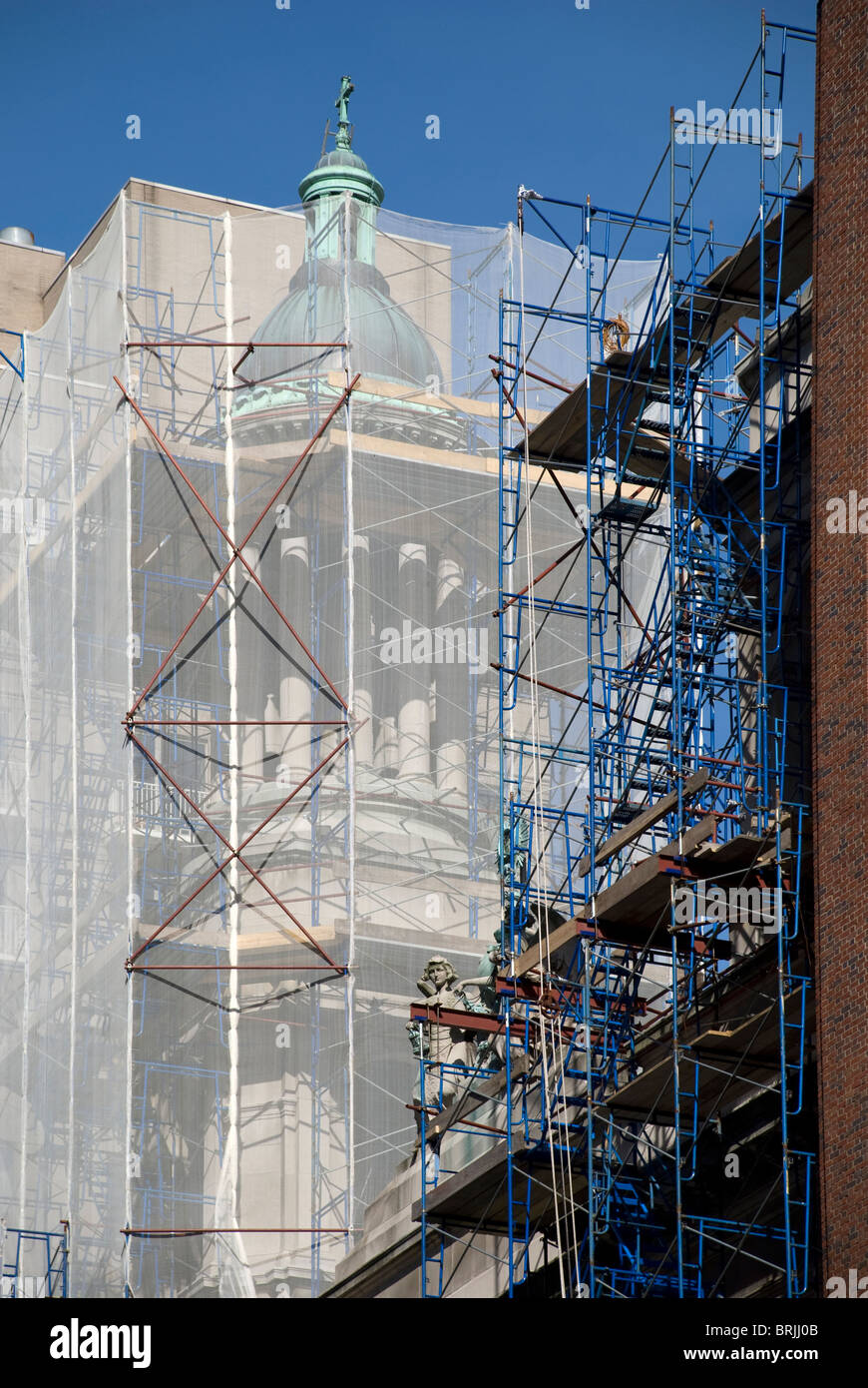 Shrouded church restoration in progress in Manhattan New York City ...