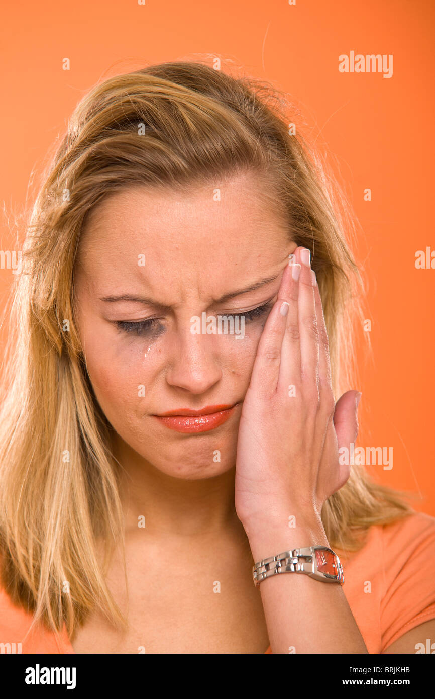 Woman crying hands face mascara hi-res stock photography and images - Alamy