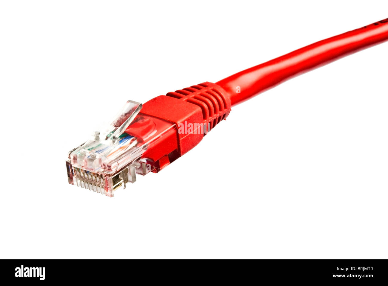 Red network plug isolated on white background Stock Photo - Alamy