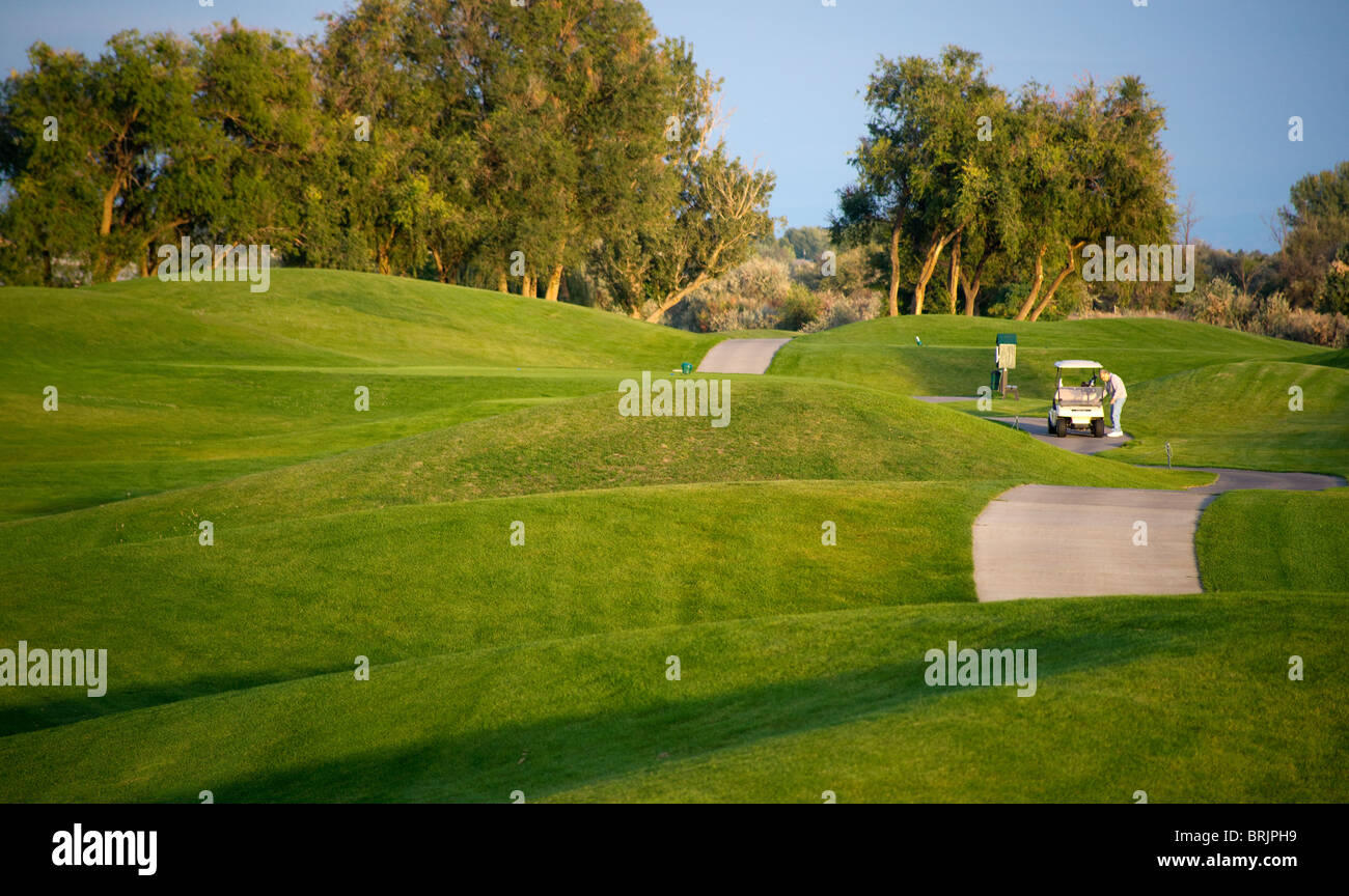 A golf cart on a curvy path of a golf course on a sunny day Stock Photo ...