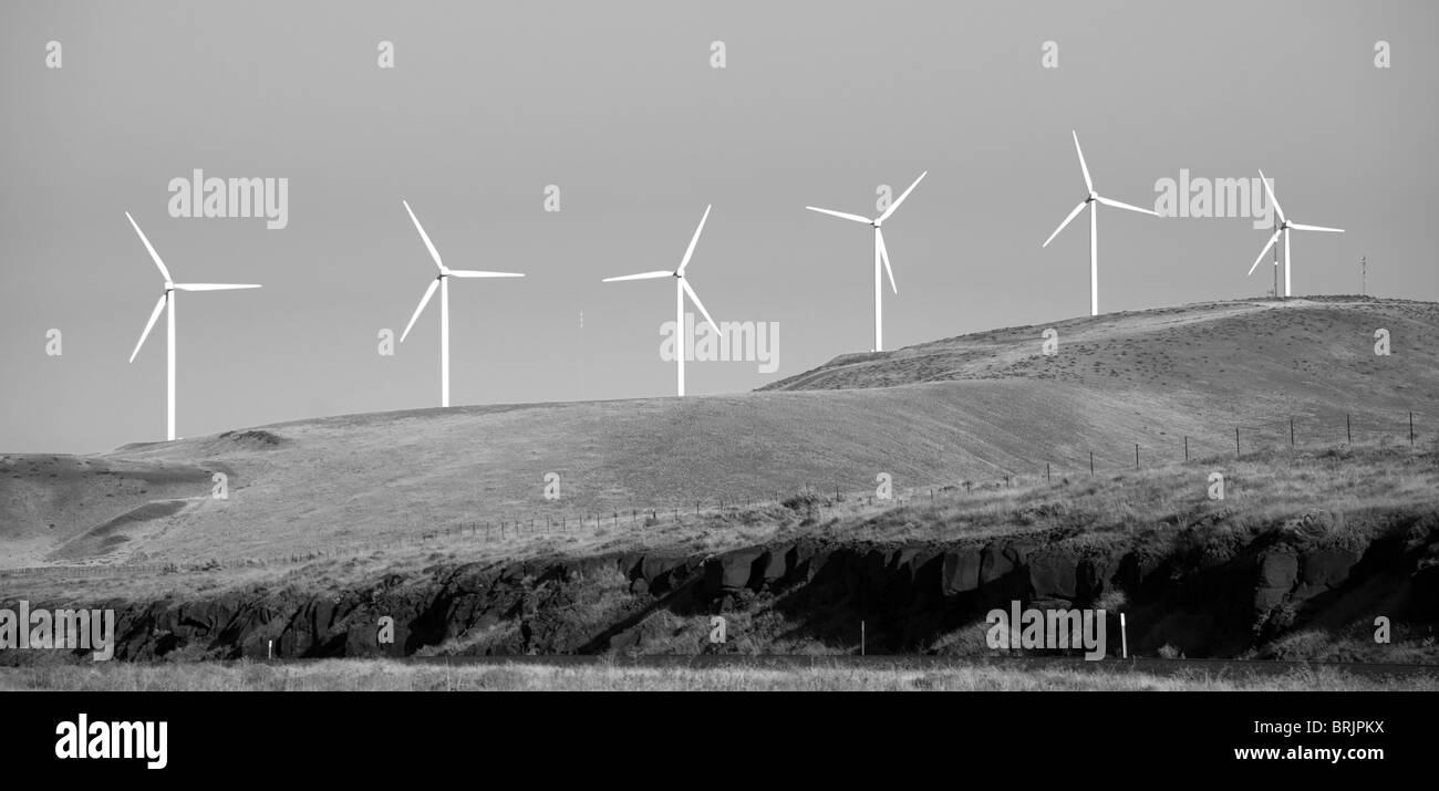 Alternative green energy rotary wind turbines on the hillside Stock ...