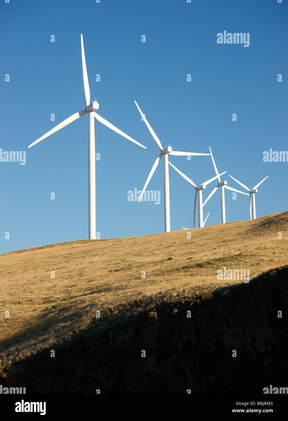 Alternative green energy rotary wind turbines on the hillside Stock ...