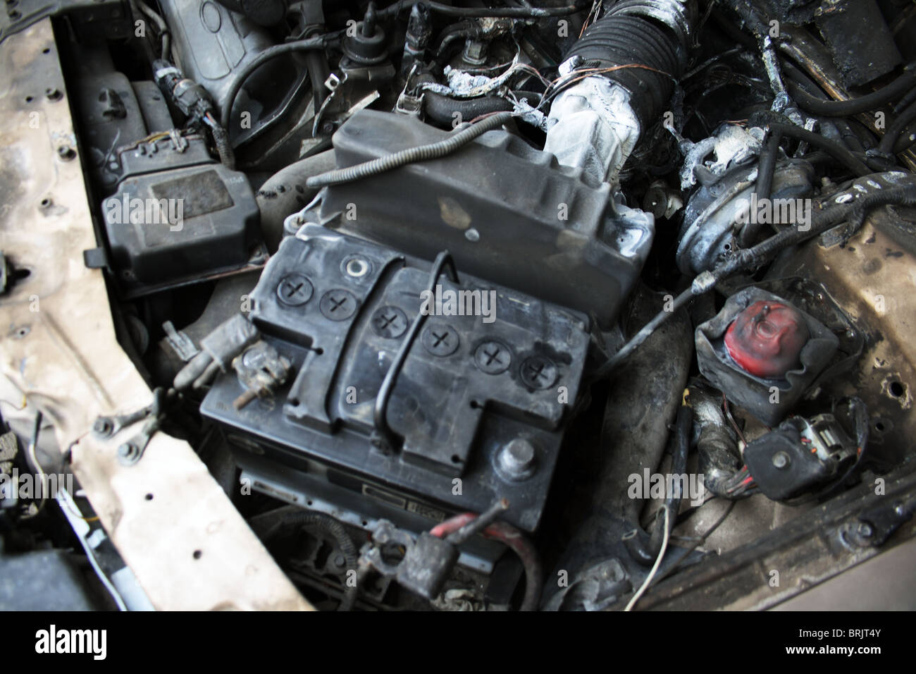 engine compartment of car, injured during the fire Stock Photo - Alamy