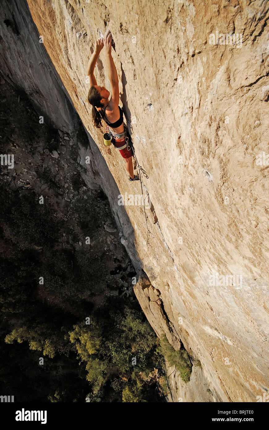 A rock climber ascends a steep rock face in Mexico Stock Photo - Alamy