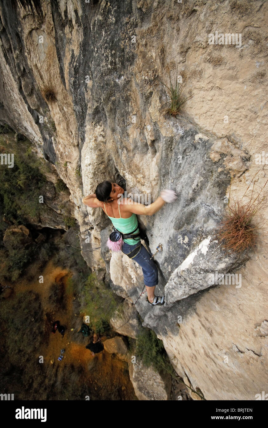 A rock climber ascends a steep rock face in Mexico Stock Photo - Alamy
