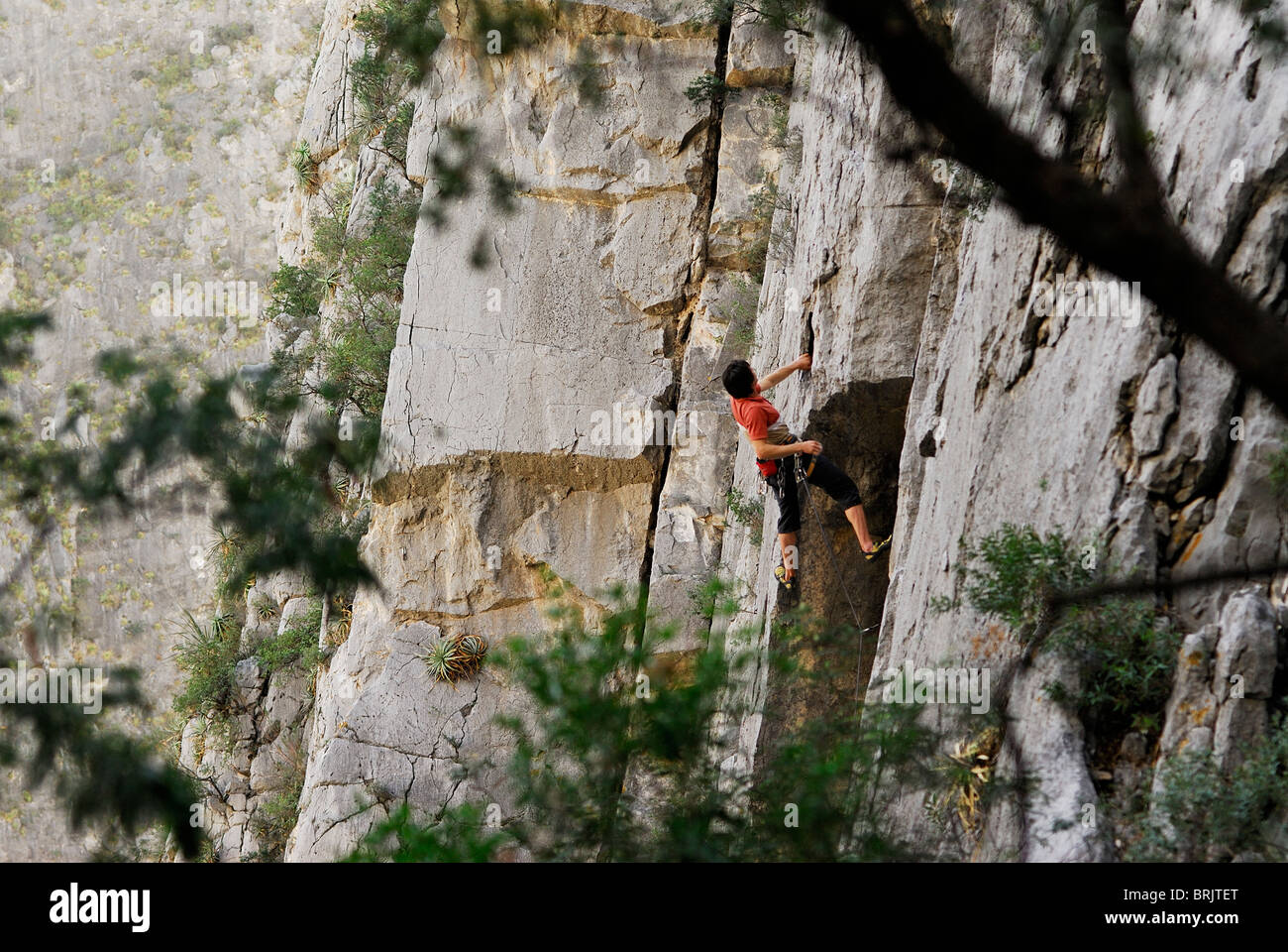 A rock climber ascends a steep rock face in Mexico Stock Photo - Alamy