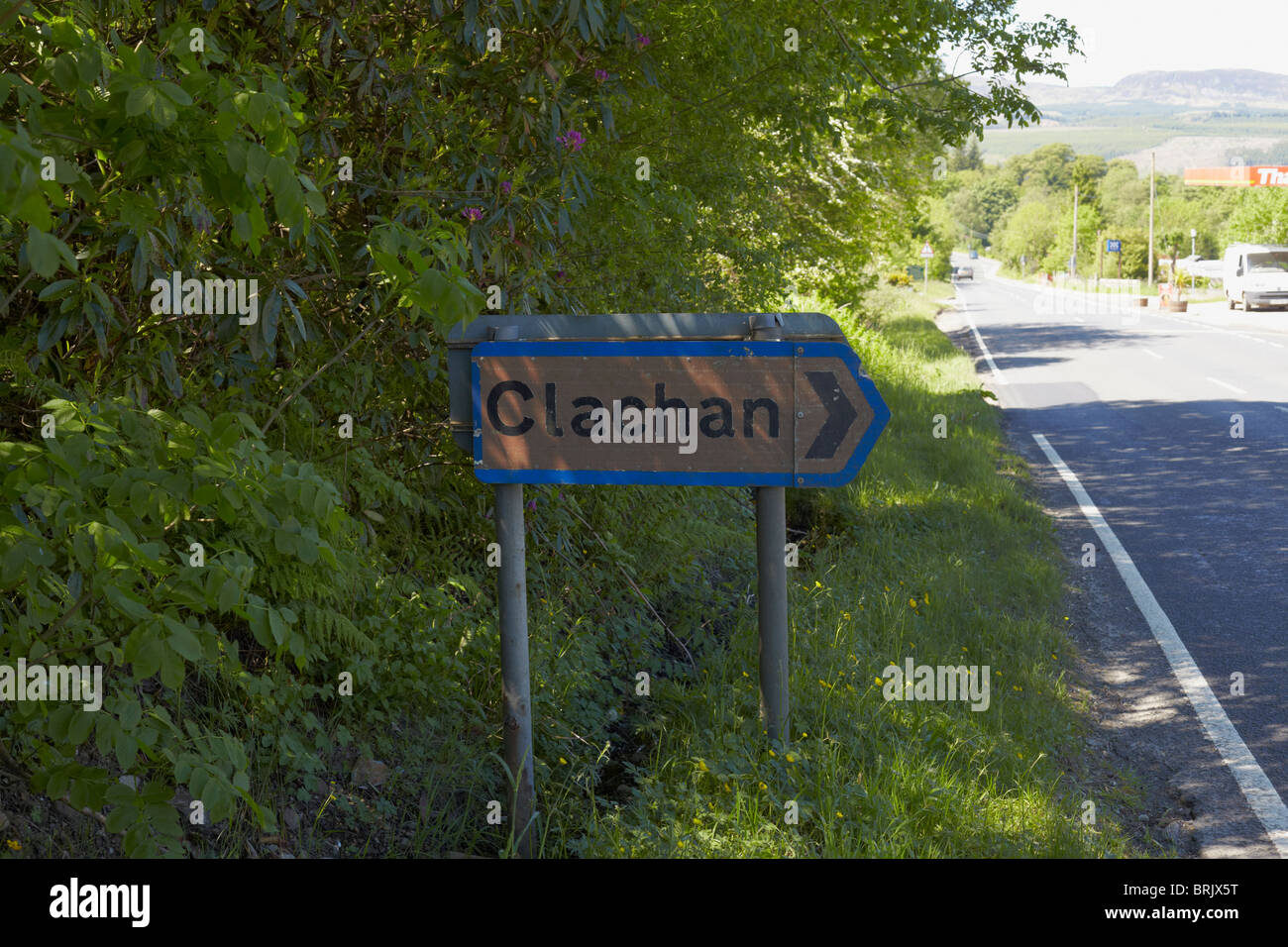 Roadside signpost to Clachan, on the A815 Dunoon to Inveraray road ...